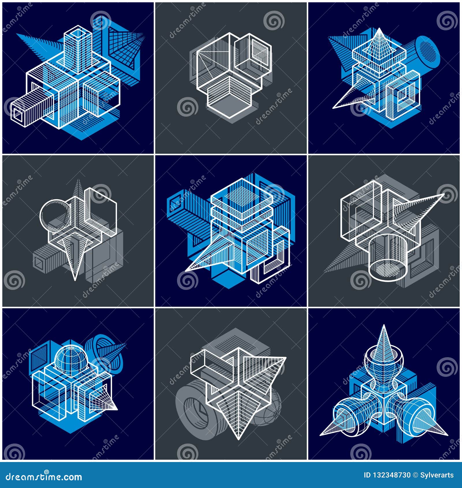 3D Engineering Vectors, Collection of Abstract Shapes Stock Vector ...