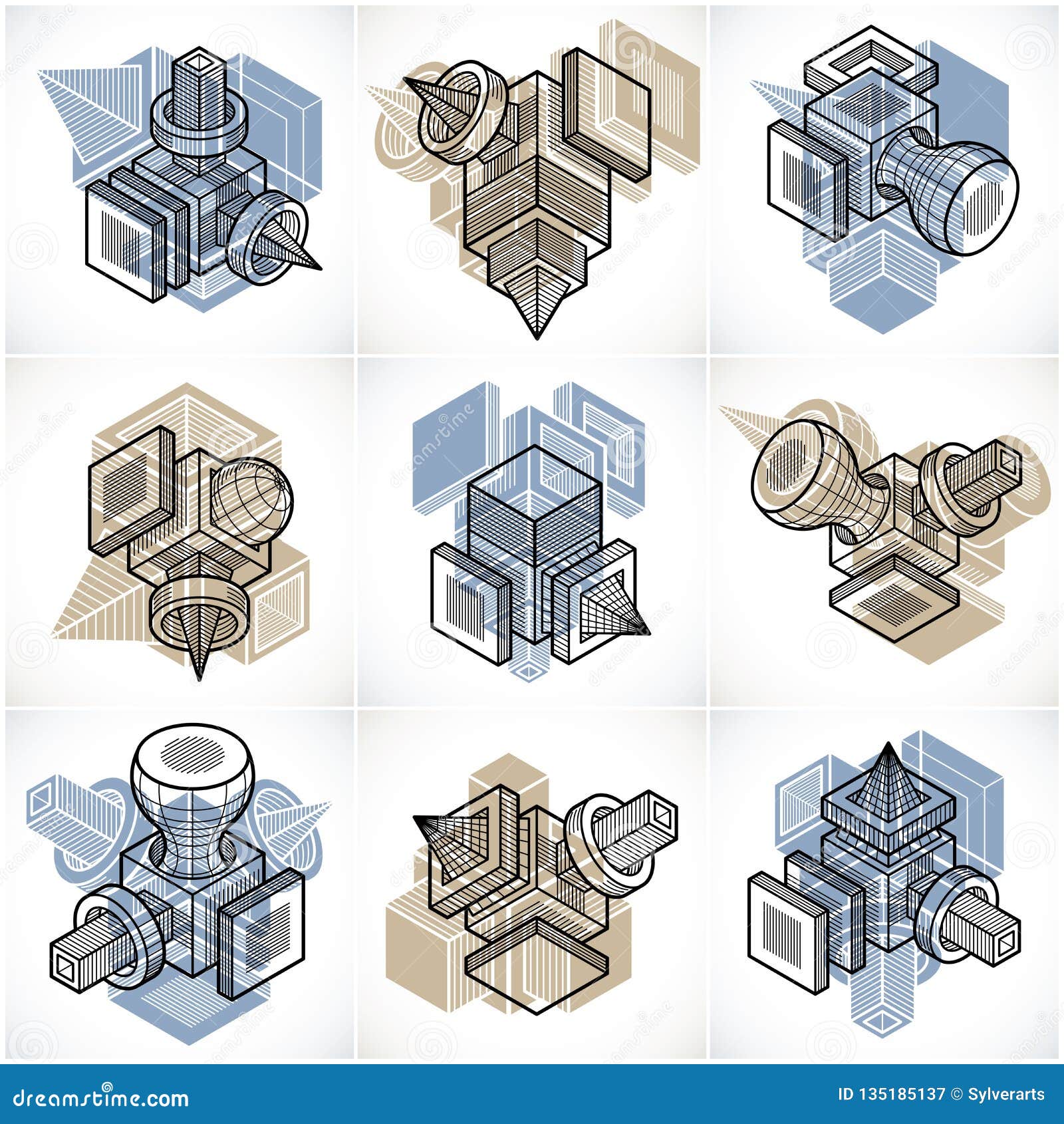 3D Engineering Vectors, Collection of Abstract Shapes Stock Vector ...