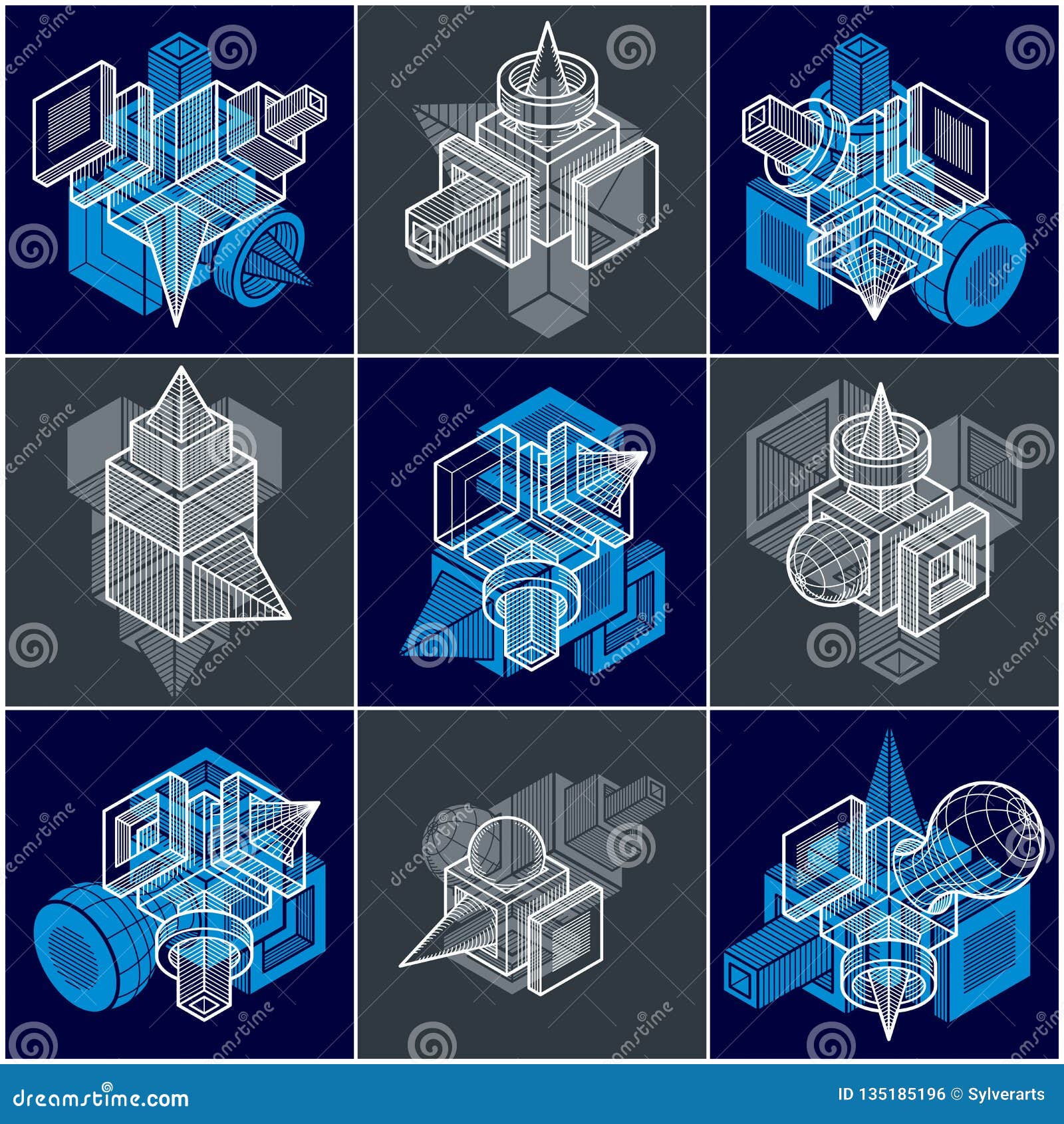 3D Engineering Vectors, Collection of Abstract Shapes Stock Vector ...