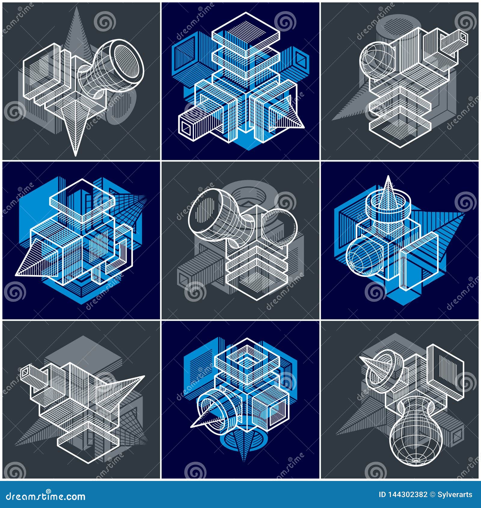 3D Engineering Vectors, Collection of Abstract Shapes Stock Vector ...