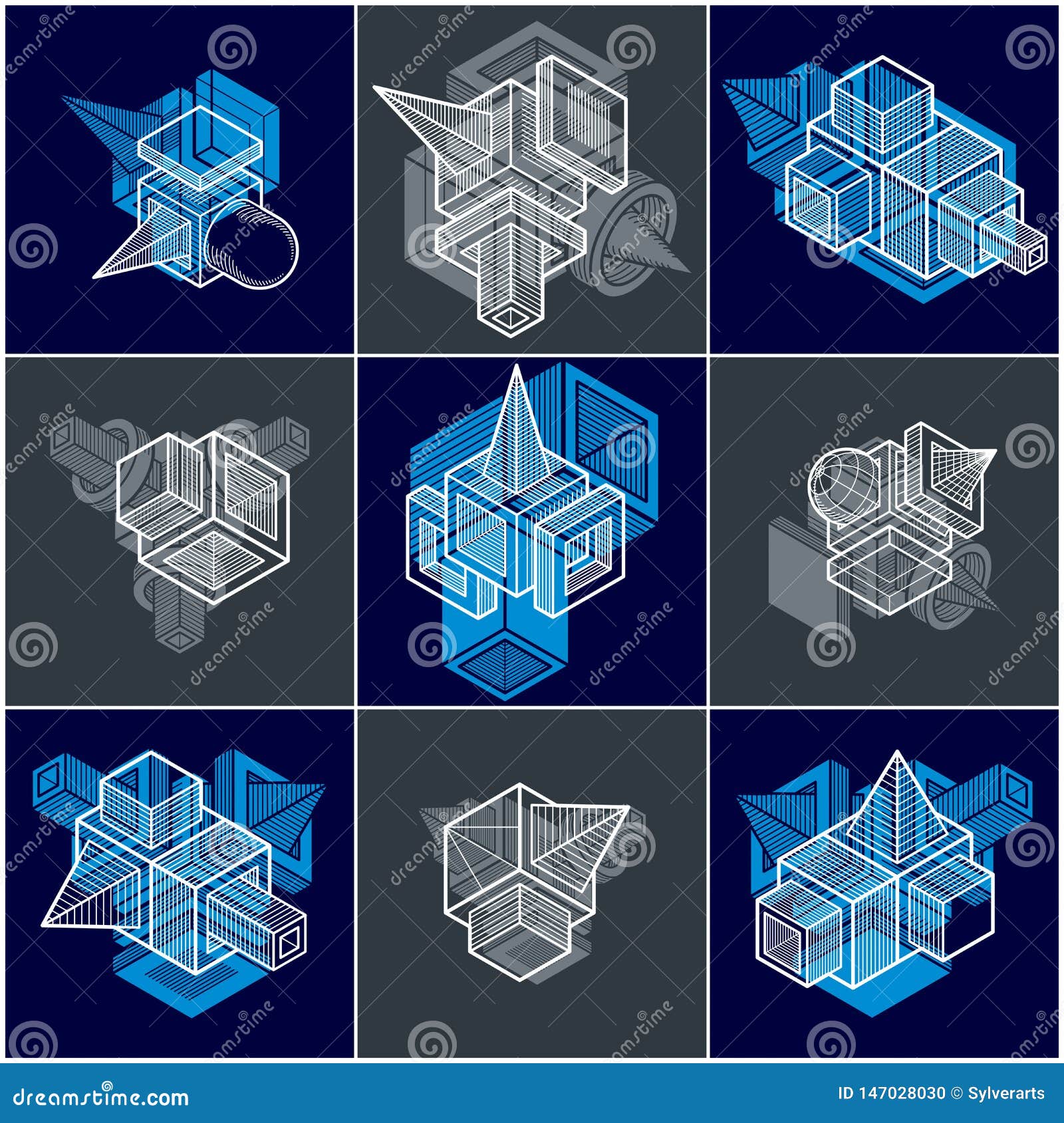 3D Engineering Vectors, Collection of Abstract Shapes Stock Vector ...