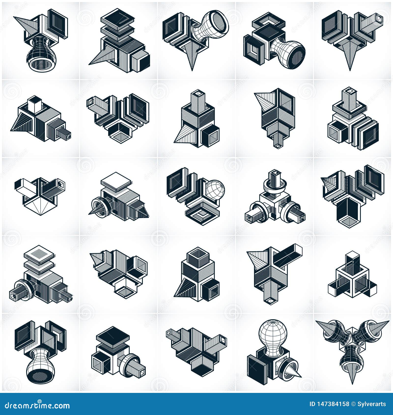3D Engineering Vectors, Collection of Abstract Shapes Stock Vector ...