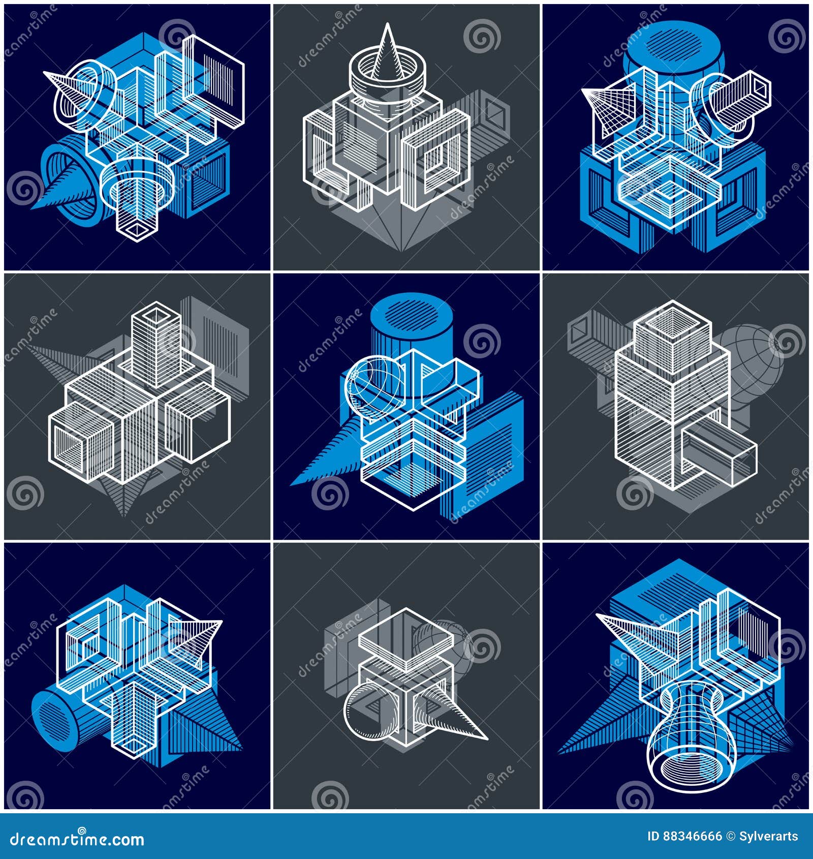 3D Engineering Vectors, Collection of Abstract Shapes. Stock Vector ...