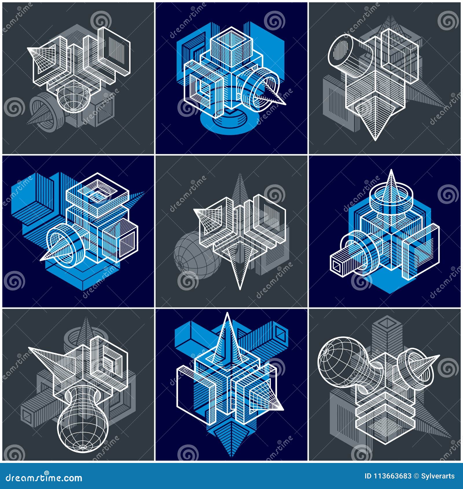3D Engineering Vectors, Collection of Abstract Shapes. Stock Vector ...