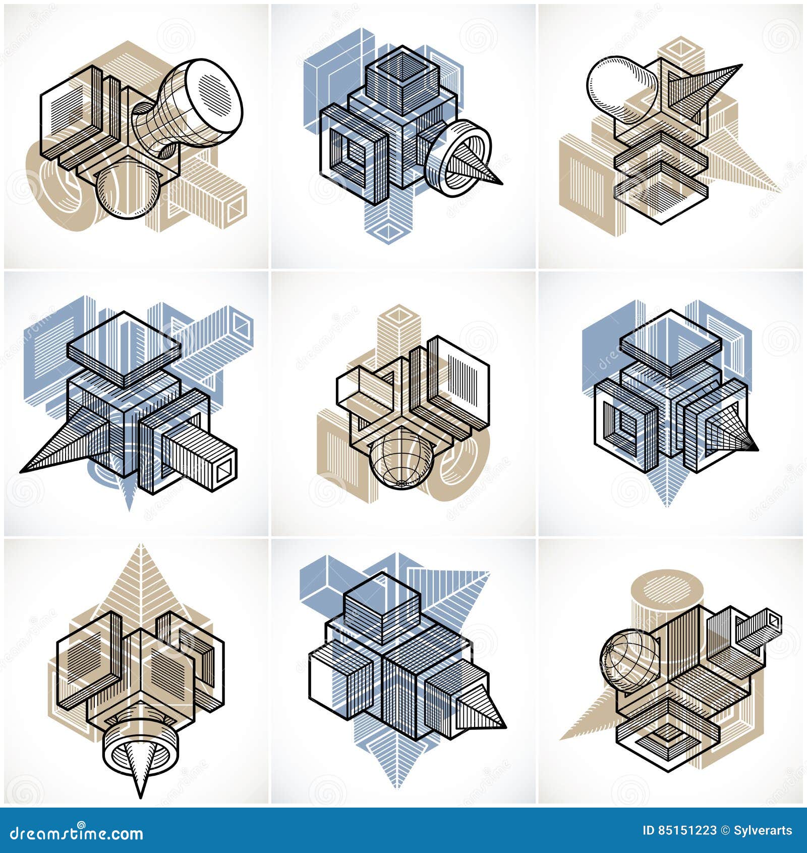 3D Engineering Vectors, Collection of Abstract Shapes. Stock Vector ...