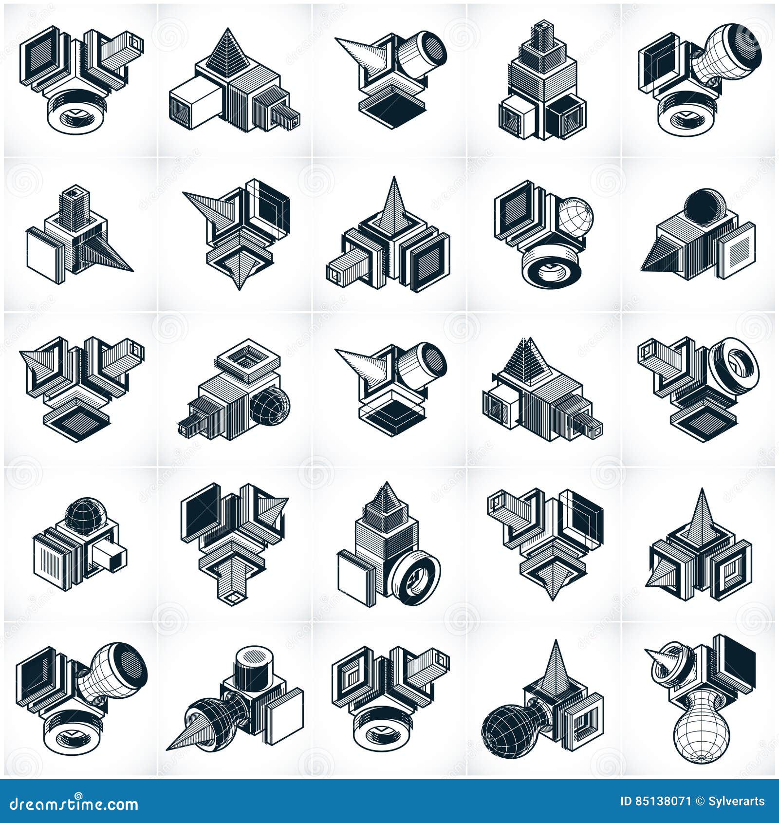 3D Engineering Vectors, Collection of Abstract Shapes. Stock Vector ...