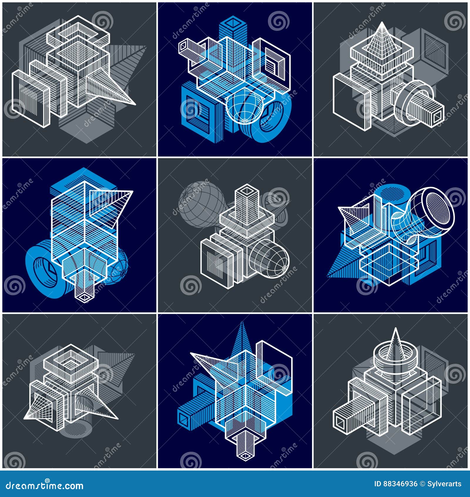 3D Engineering Vectors, Collection of Abstract Shapes. Stock Vector ...