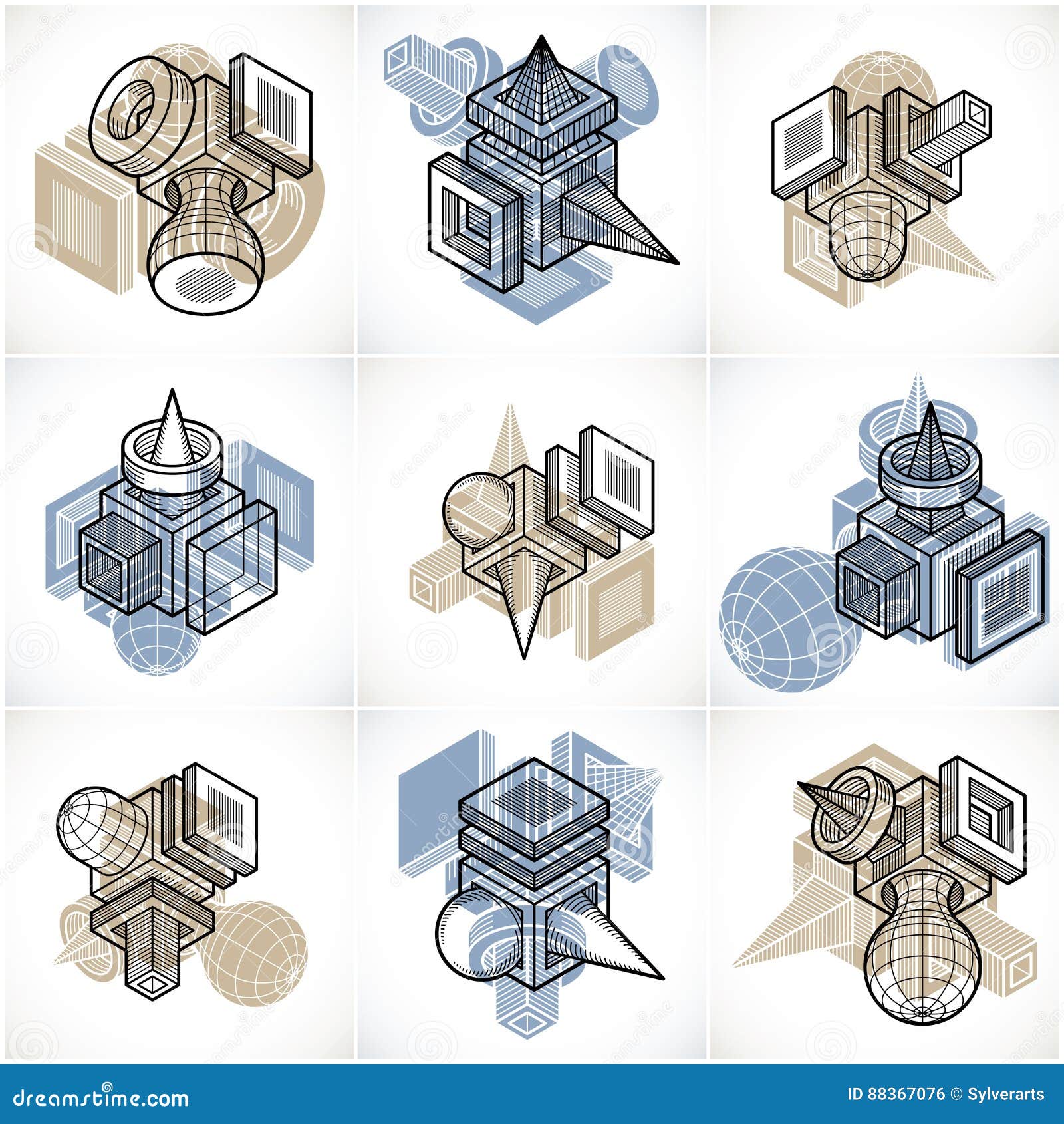 3D Engineering Vectors, Collection of Abstract Shapes. Stock Vector ...