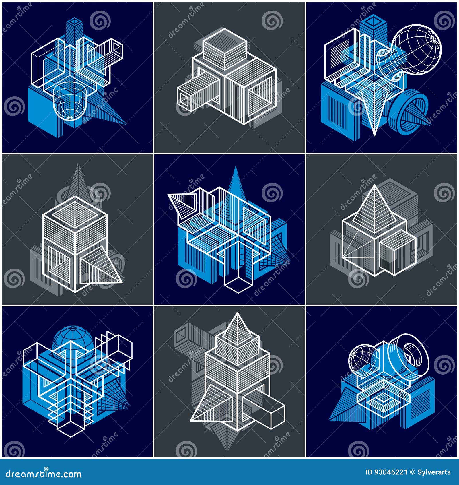 3D Engineering Vectors, Collection of Abstract Shapes. Stock Vector ...