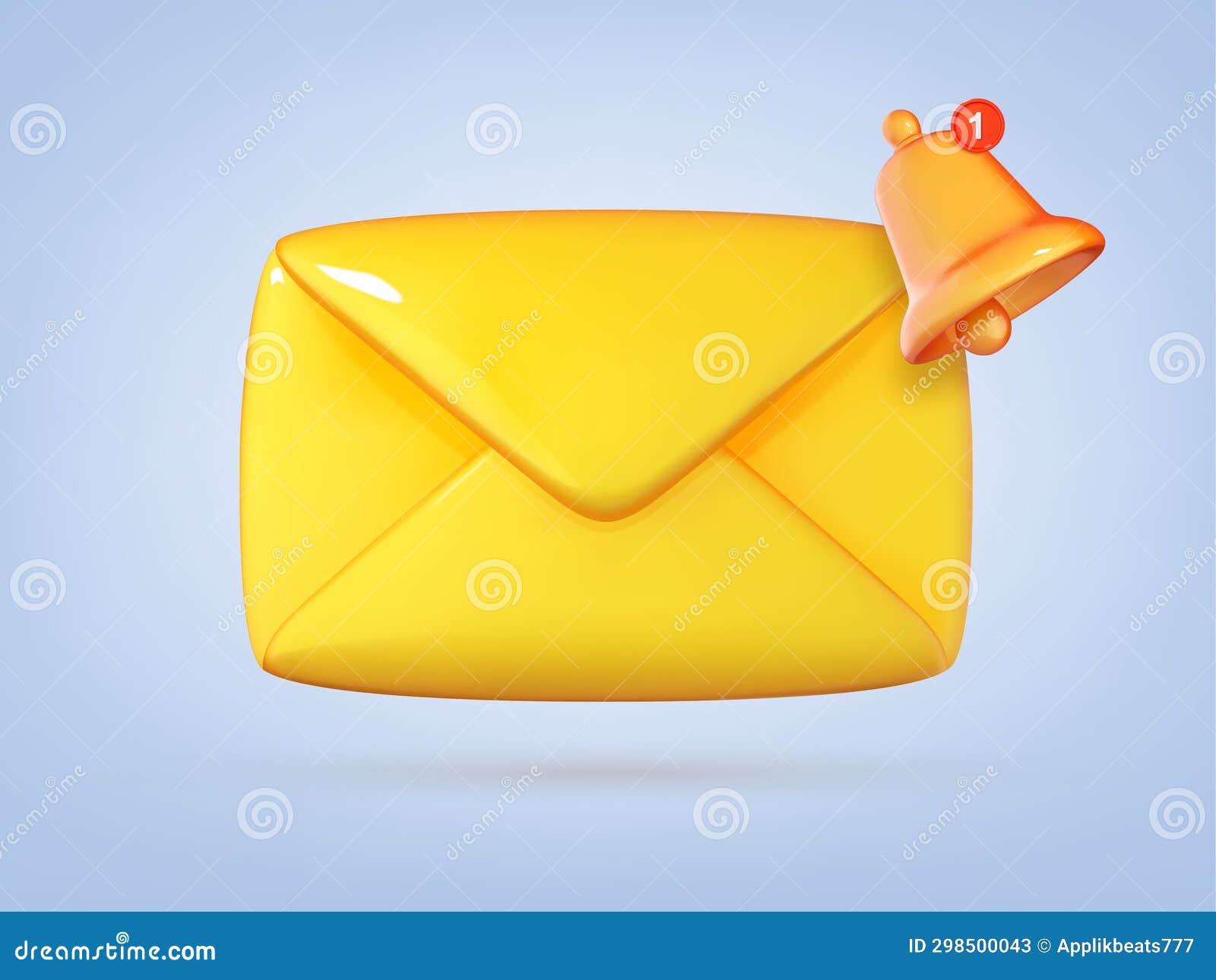 3D Envelope with Bell Notification. Cartoon New Email Message Notice ...