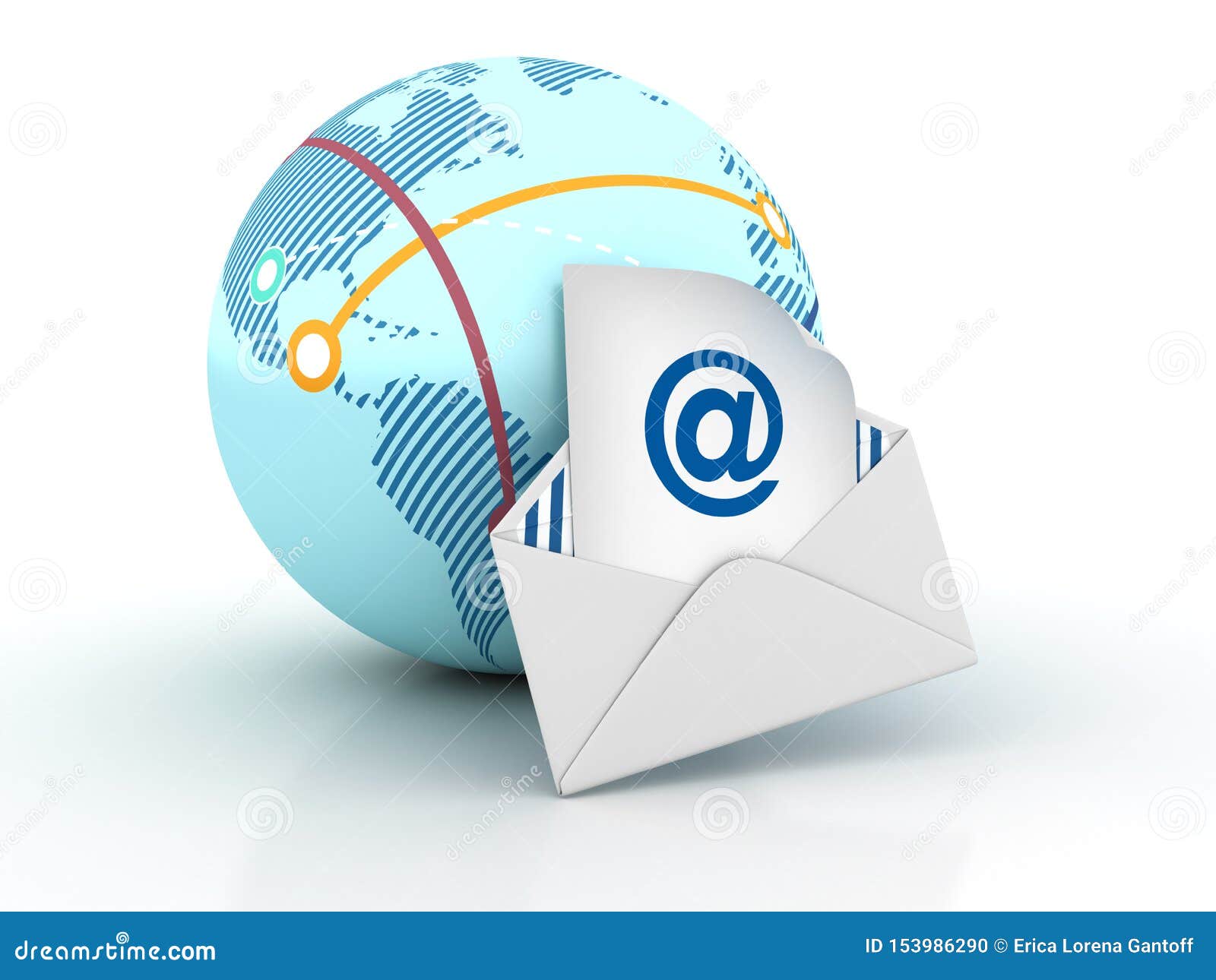 3D Envelope with at Simbol and Globe World Stock Illustration ...