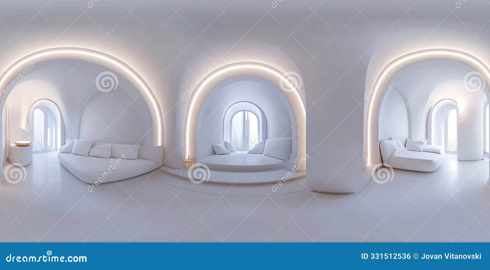 3D Equirectangular Panorama of a Modern White Room with Arches Stock ...