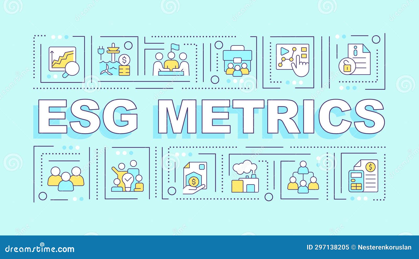 2D ESG Metrics Text with Multicolor Thin Line Icons Stock Illustration ...