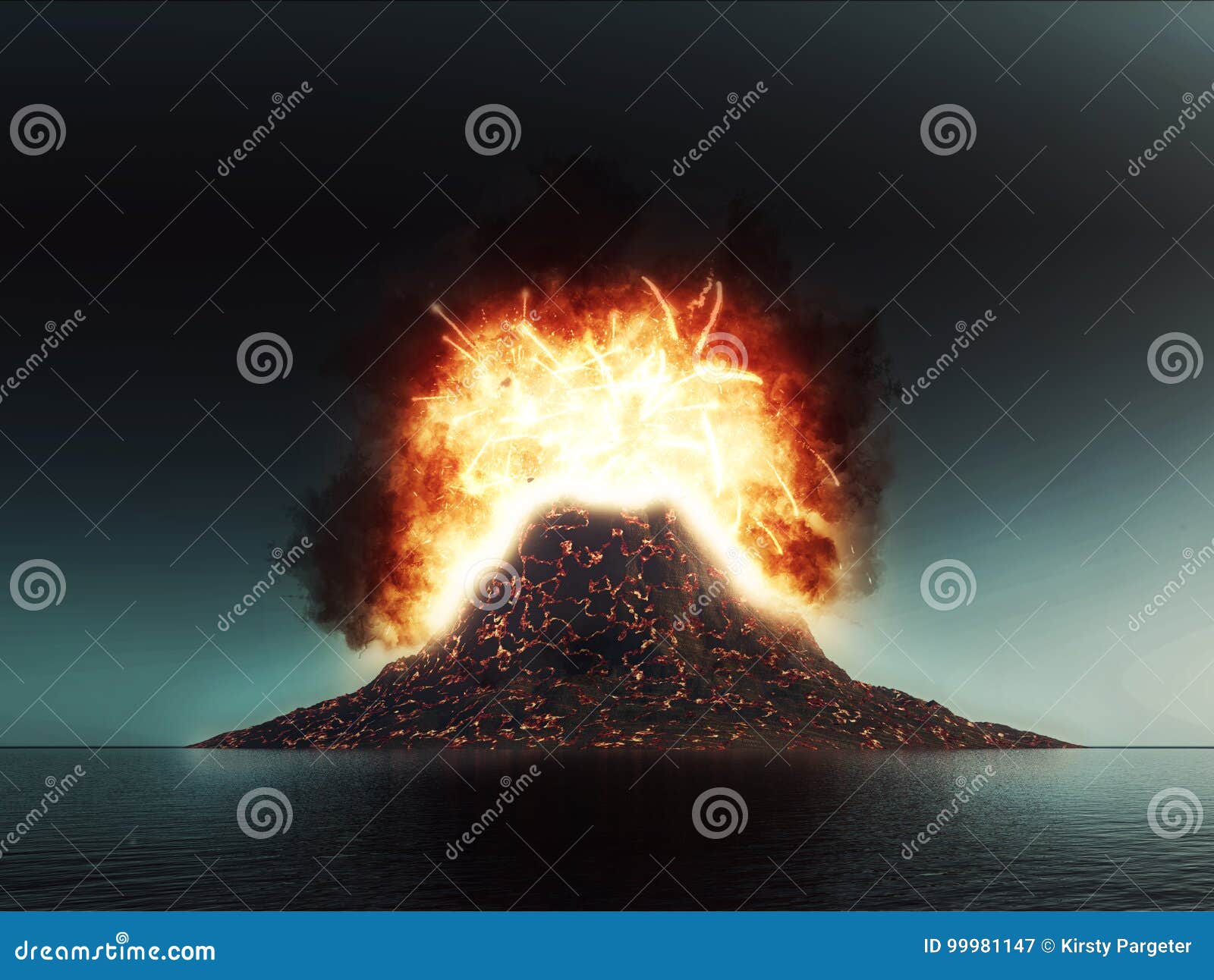 3D exploding volcano scene stock illustration. Illustration of rocks ...