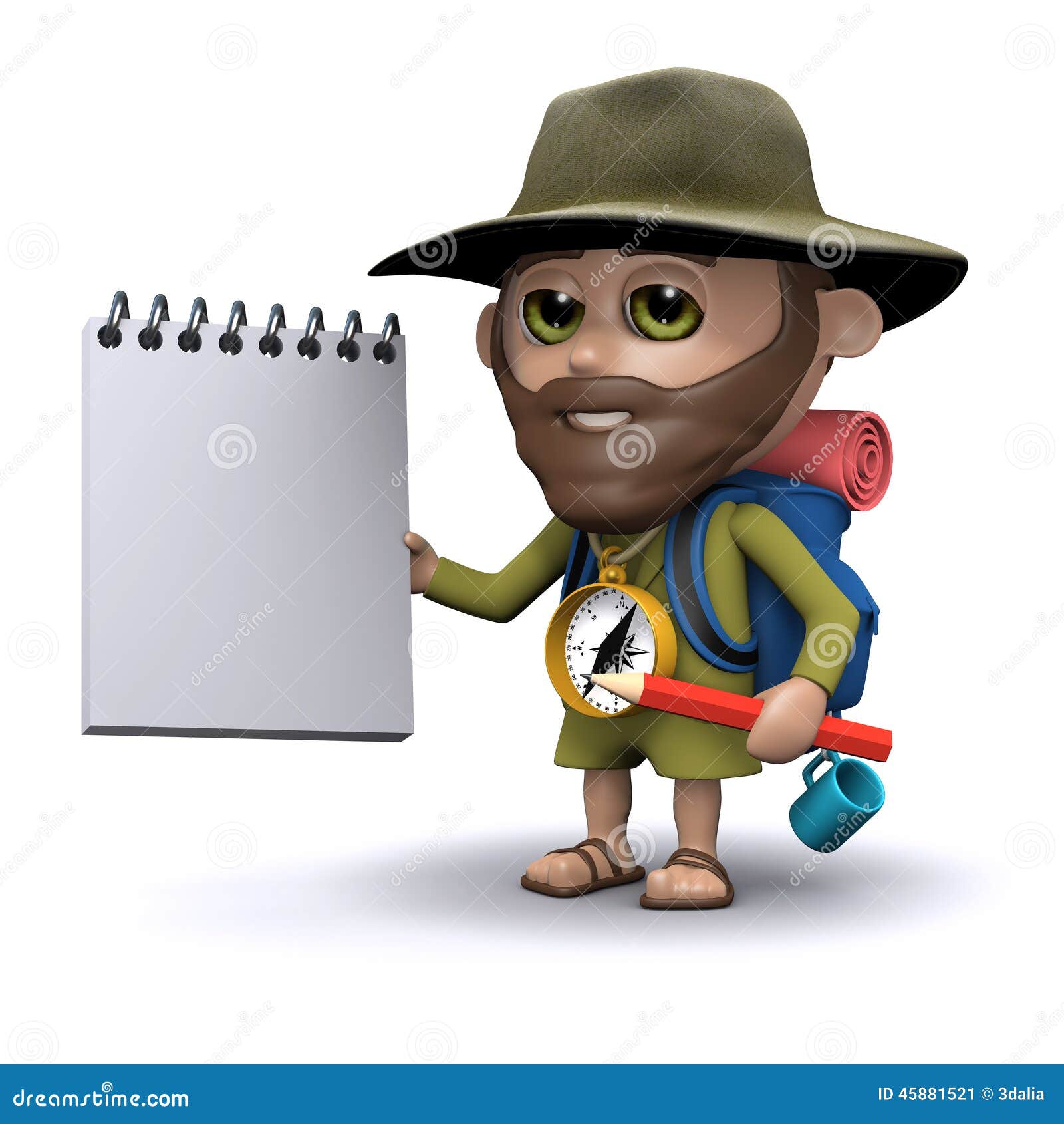 3d Explorer Has a Notepad and Pencil Stock Illustration - Illustration ...