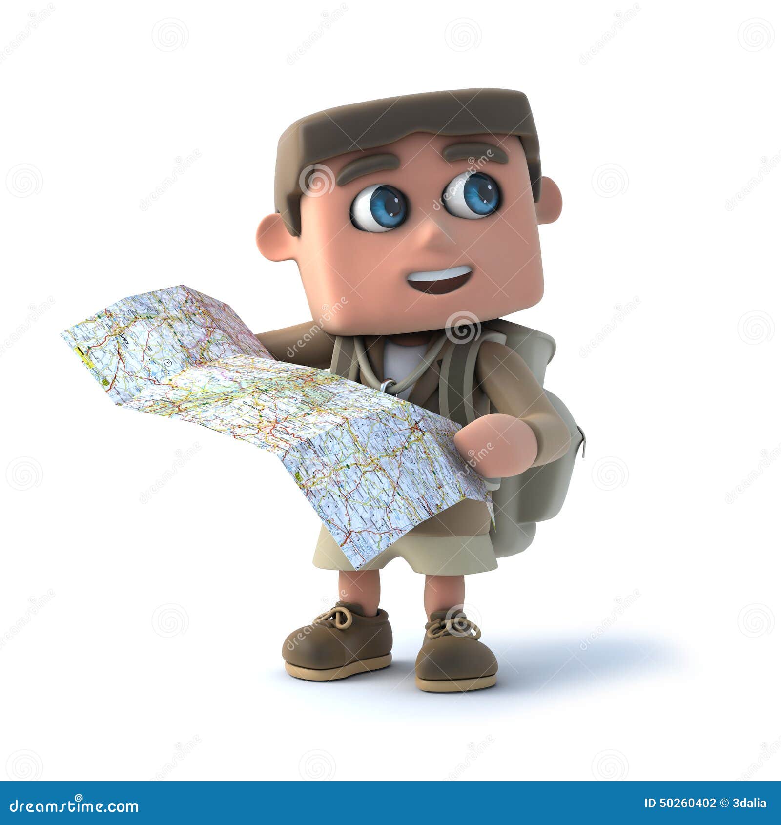 3d Explorer Kid Reads a Map Stock Illustration - Illustration of ...