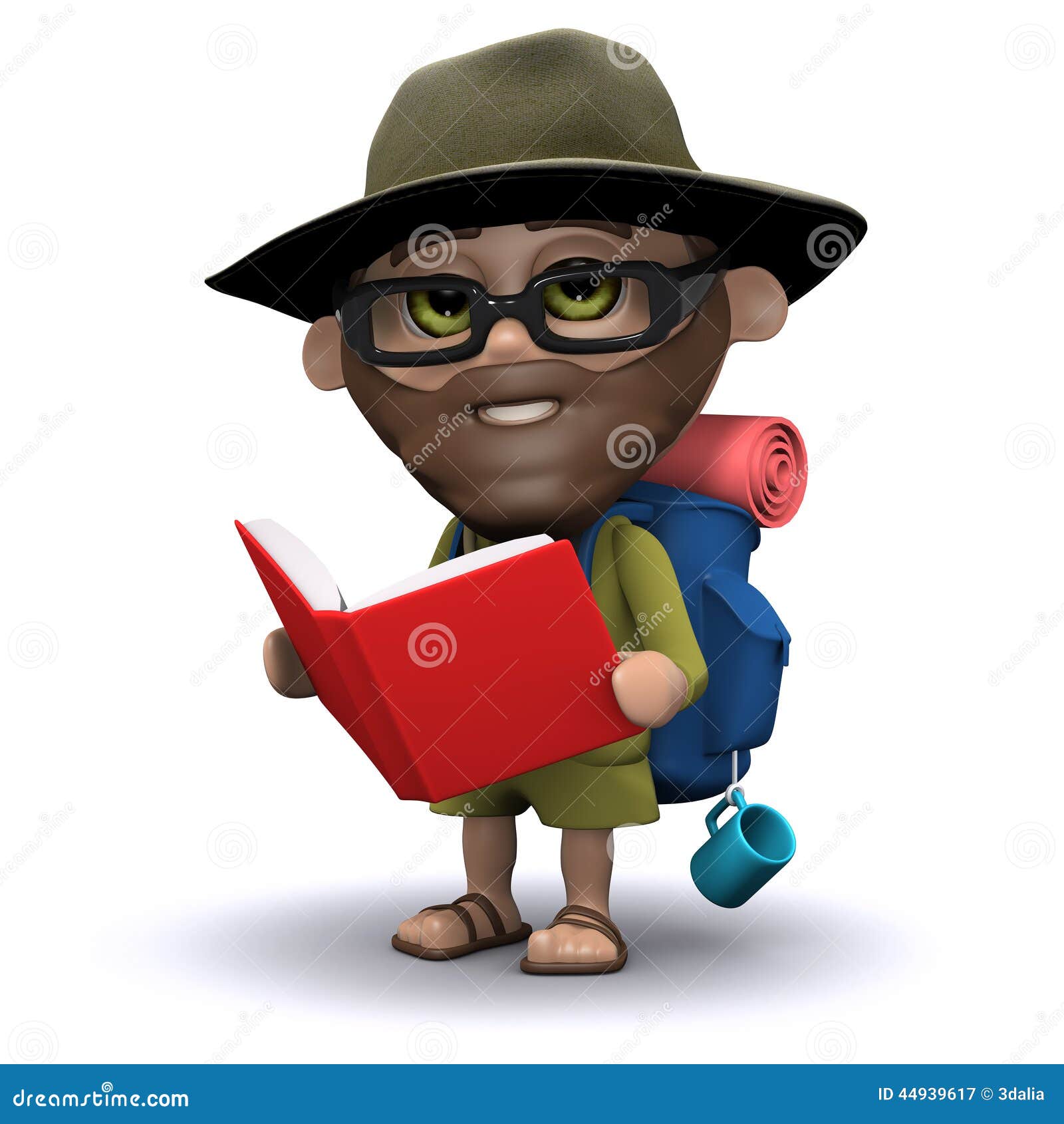 3d Explorer reading a book stock illustration. Illustration of journey ...