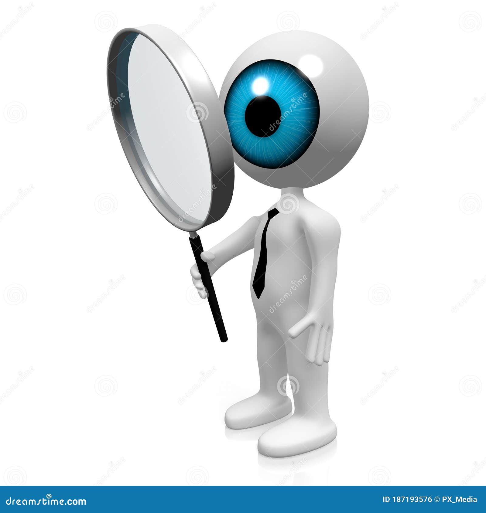 3D Cartoon Eye, Eyeball Holding Magnifying Glass Stock Illustration ...