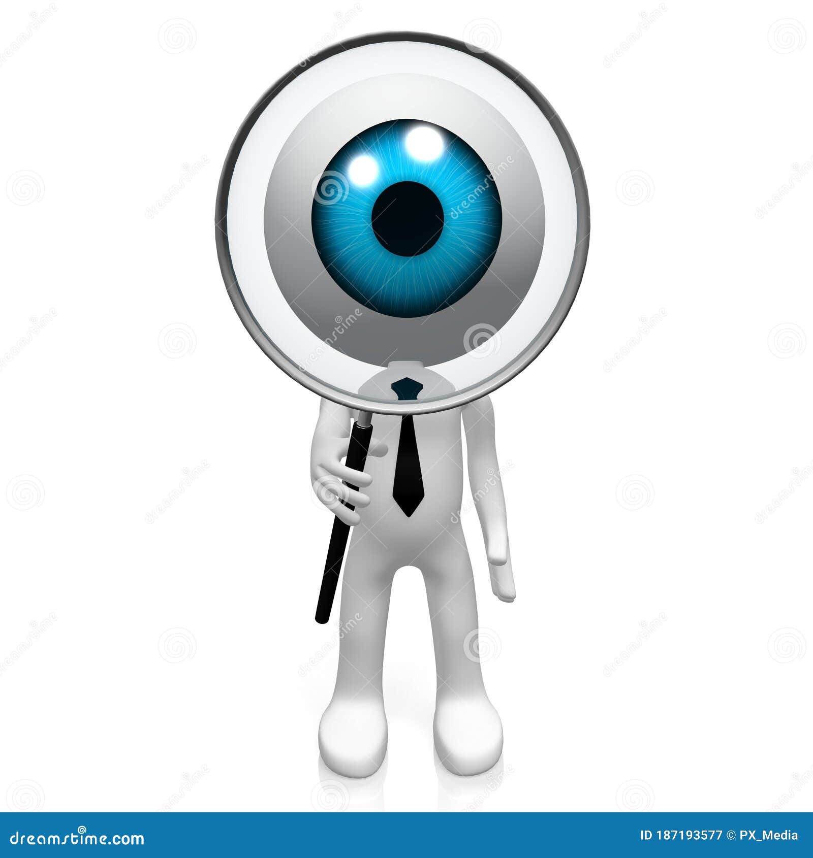 3D Cartoon Eye, Eyeball Holding Magnifying Glass Stock Illustration ...