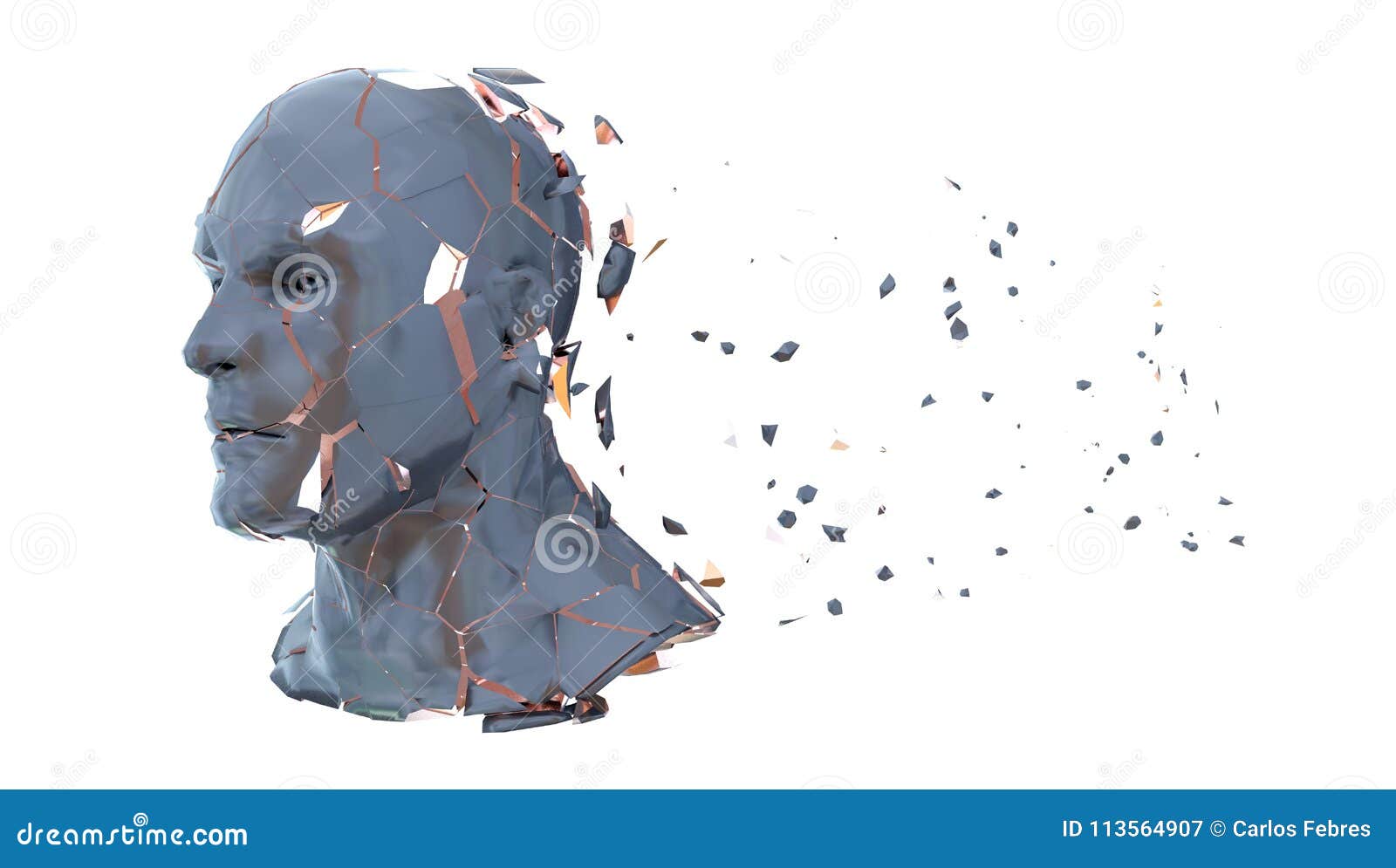 3d Face Dissolving into Particles, 3d Illustration Stock Illustration ...