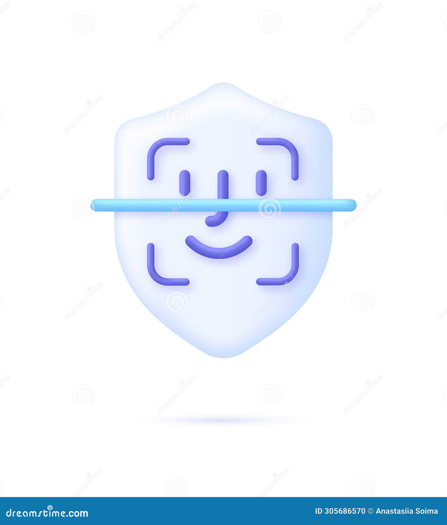 3D Face Recognition Illustration on Shield. Concept of Facial ...