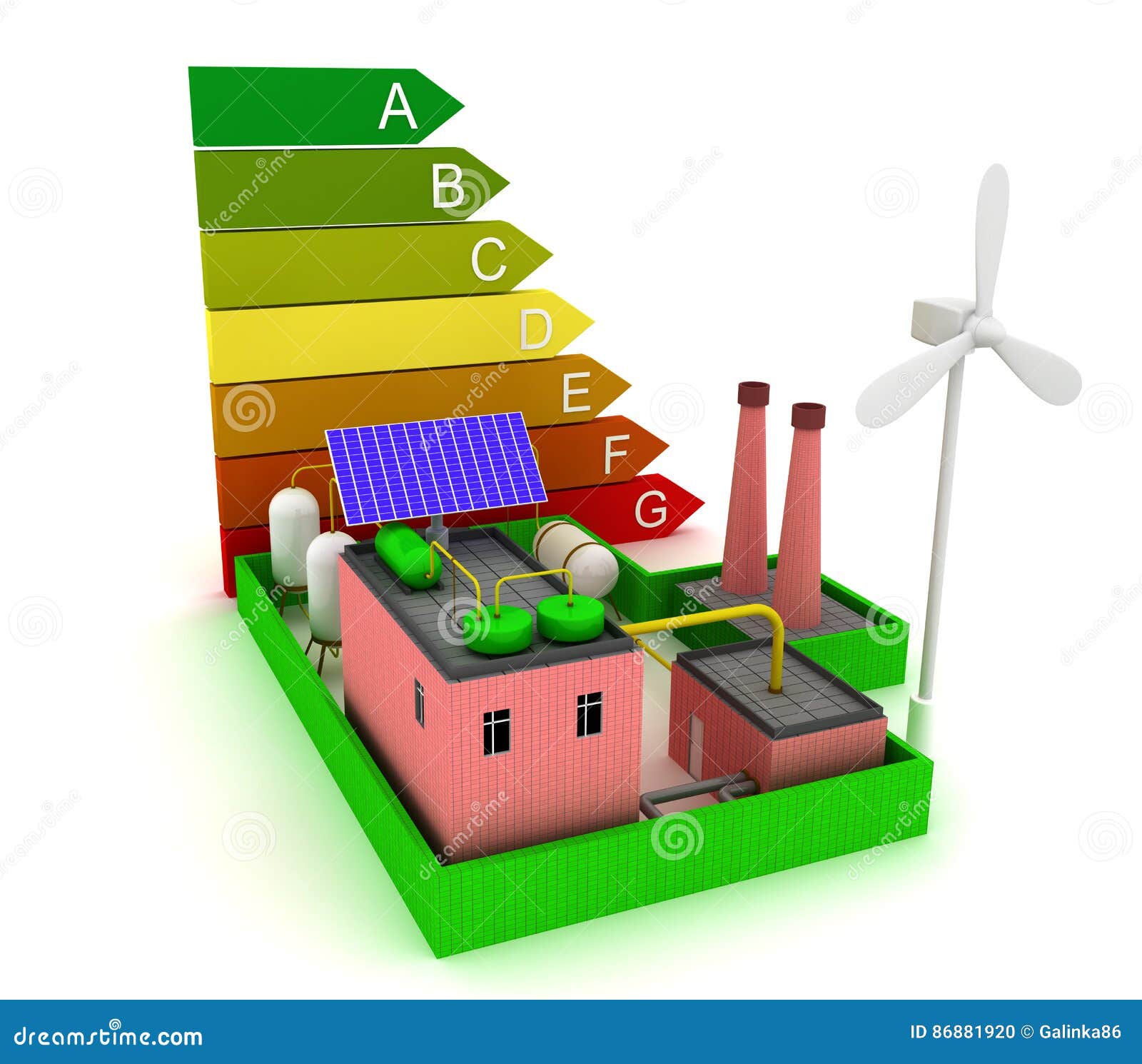 3d Factory Energy Efficiency with Windmill, Solar Panel and Scale ...
