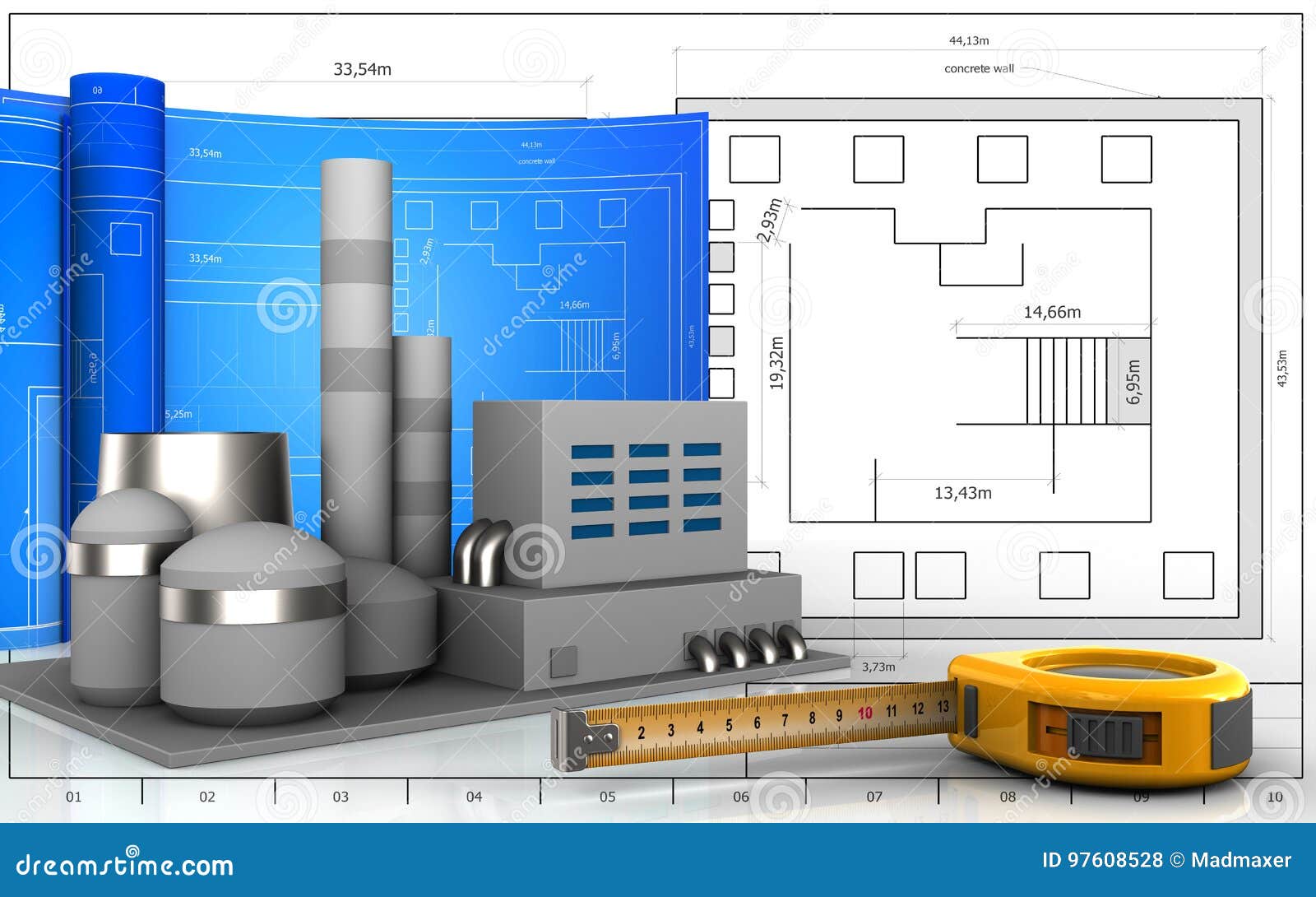3d of factory stock illustration. Illustration of production - 97608528