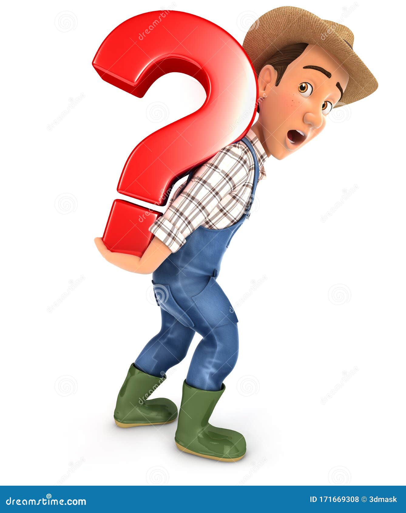 3d Farmer Carrying Heavy Question Mark Stock Illustration ...
