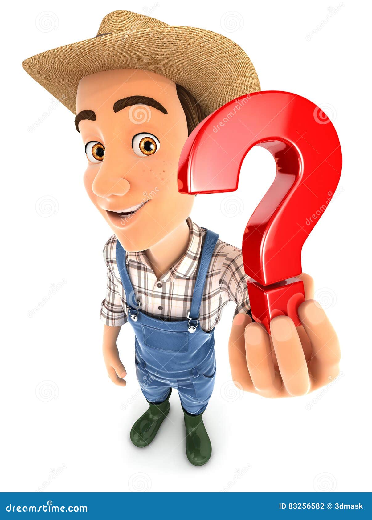 3d Farmer Holding a Question Mark Icon Stock Illustration ...
