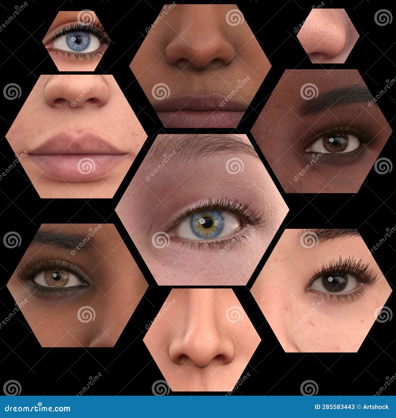 3D Female Face Race Collage Stock Illustration - Illustration of render ...