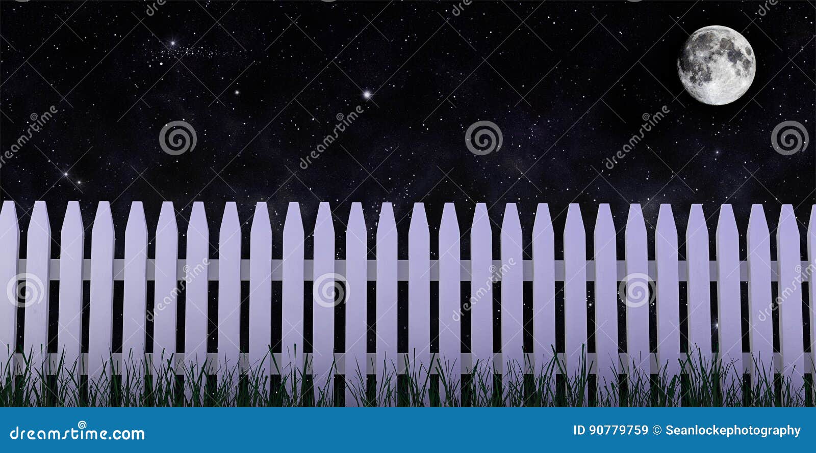 3d: Fence with Moon at Night Stock Illustration - Illustration of night ...