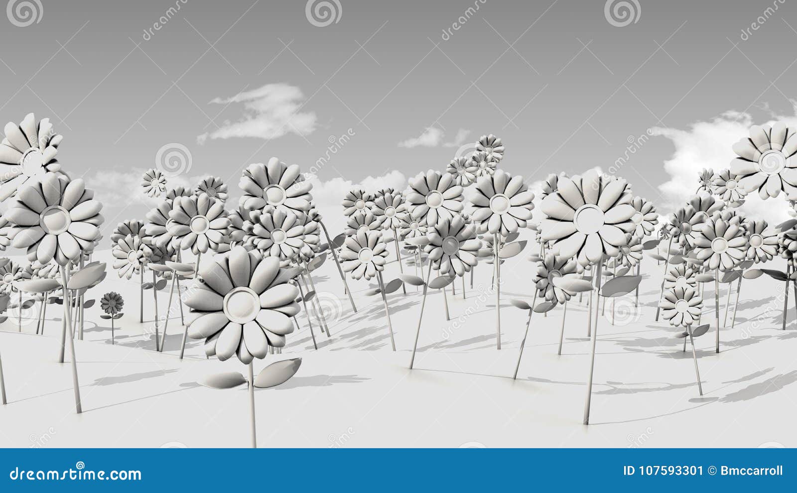 3D Field of Flowers and Sky Stock Illustration - Illustration of lotus ...