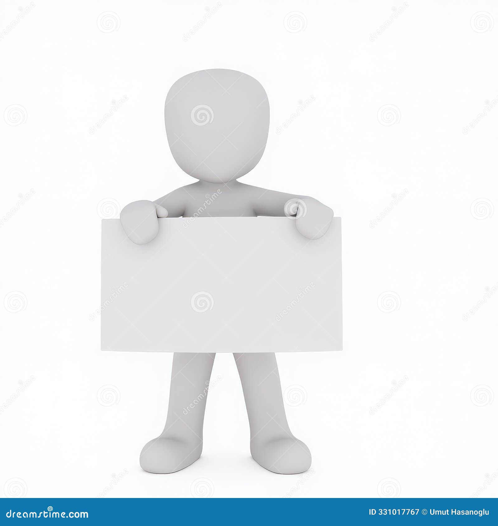 3D Figure Holding a Blank Sign, Ready for Your Message, on a Plain ...