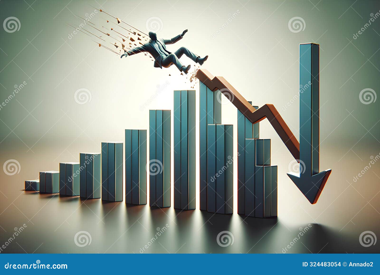 Declining Bar Chart On Red Background. 3D Rendering Stock Photography ...