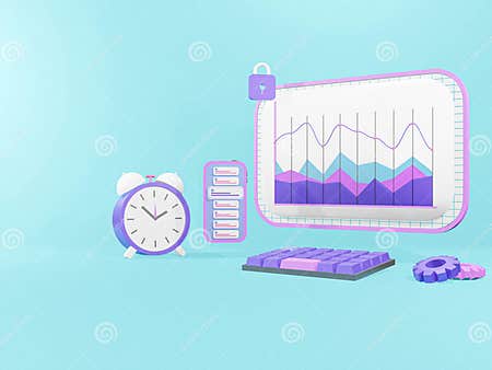 3D Financial Documents with Graphs and Charts Isolate Blue Background ...