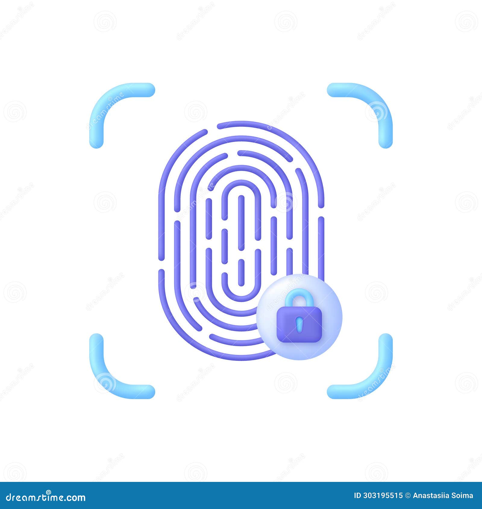3D Fingerprint Icon with Padlock. Fingerprint Scanning Stock Vector ...