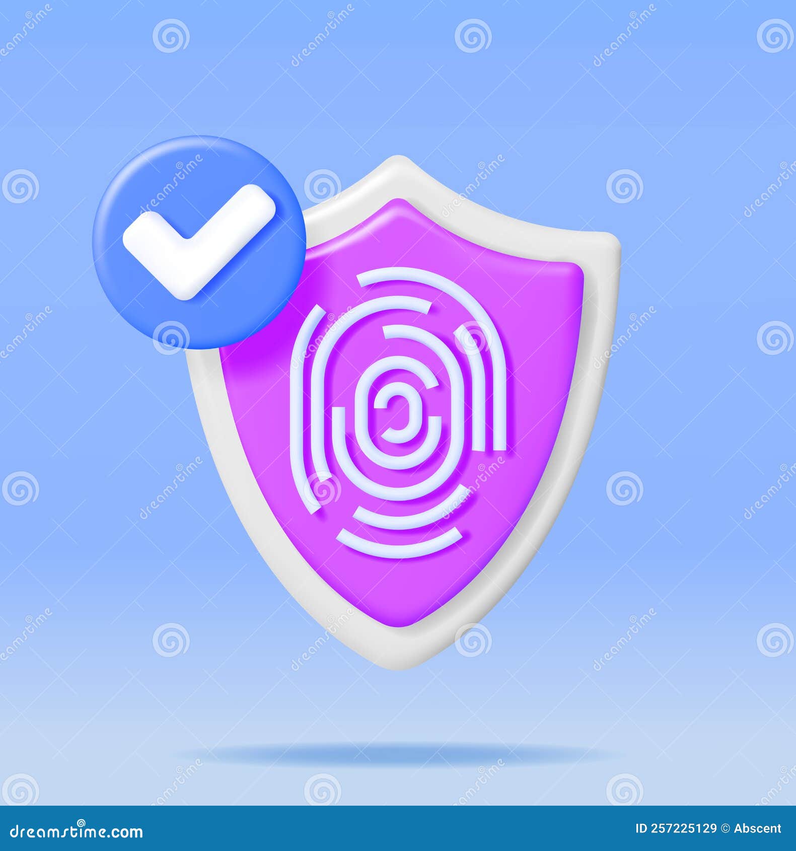 3D Fingerprint in Shield with Checkmark Stock Vector - Illustration of ...