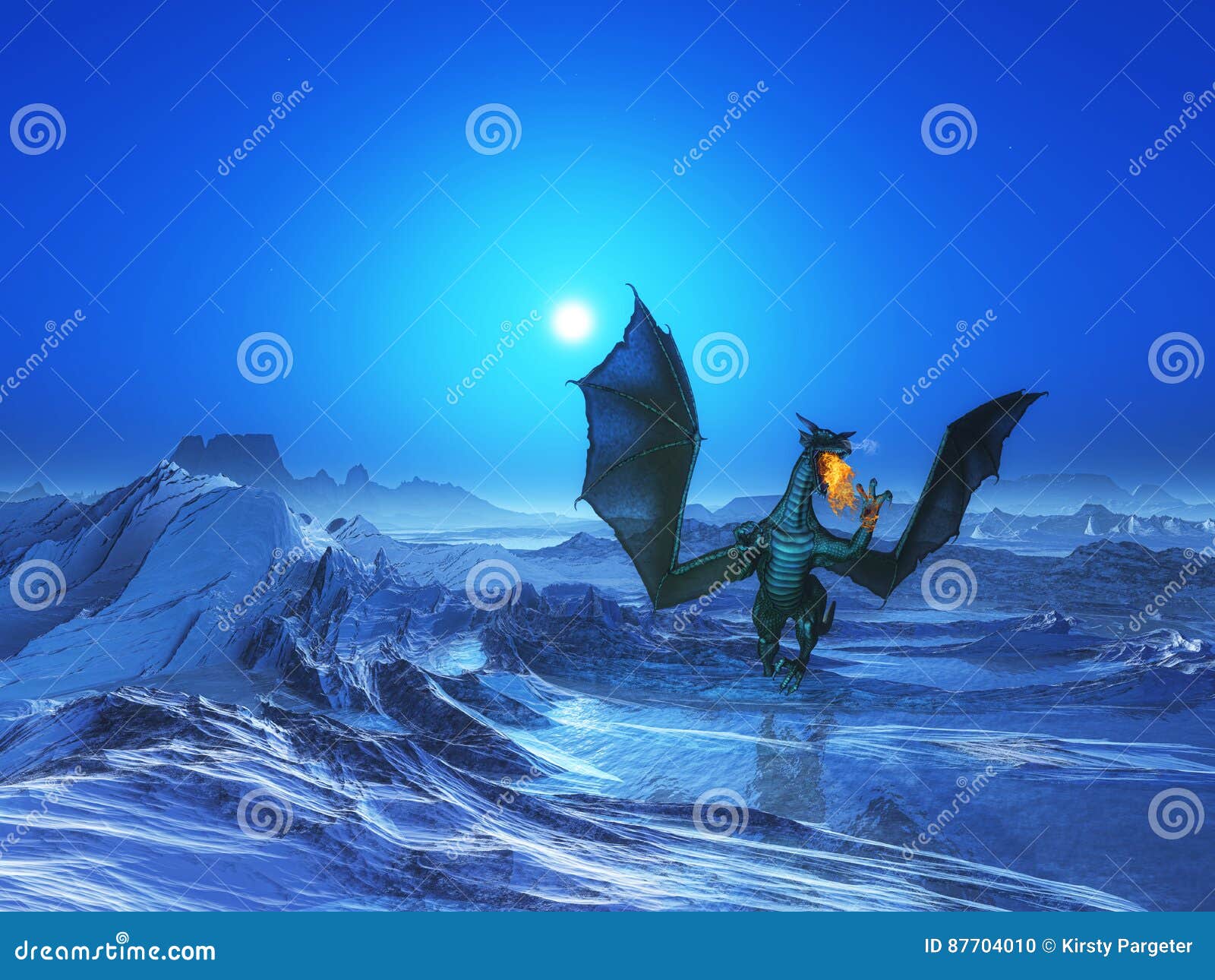 3D Fire Breathing Dragon in Icy Landscape Stock Illustration ...
