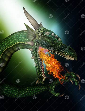 3D Fire Breathing Fantasy Dragon Stock Illustration - Illustration of ...