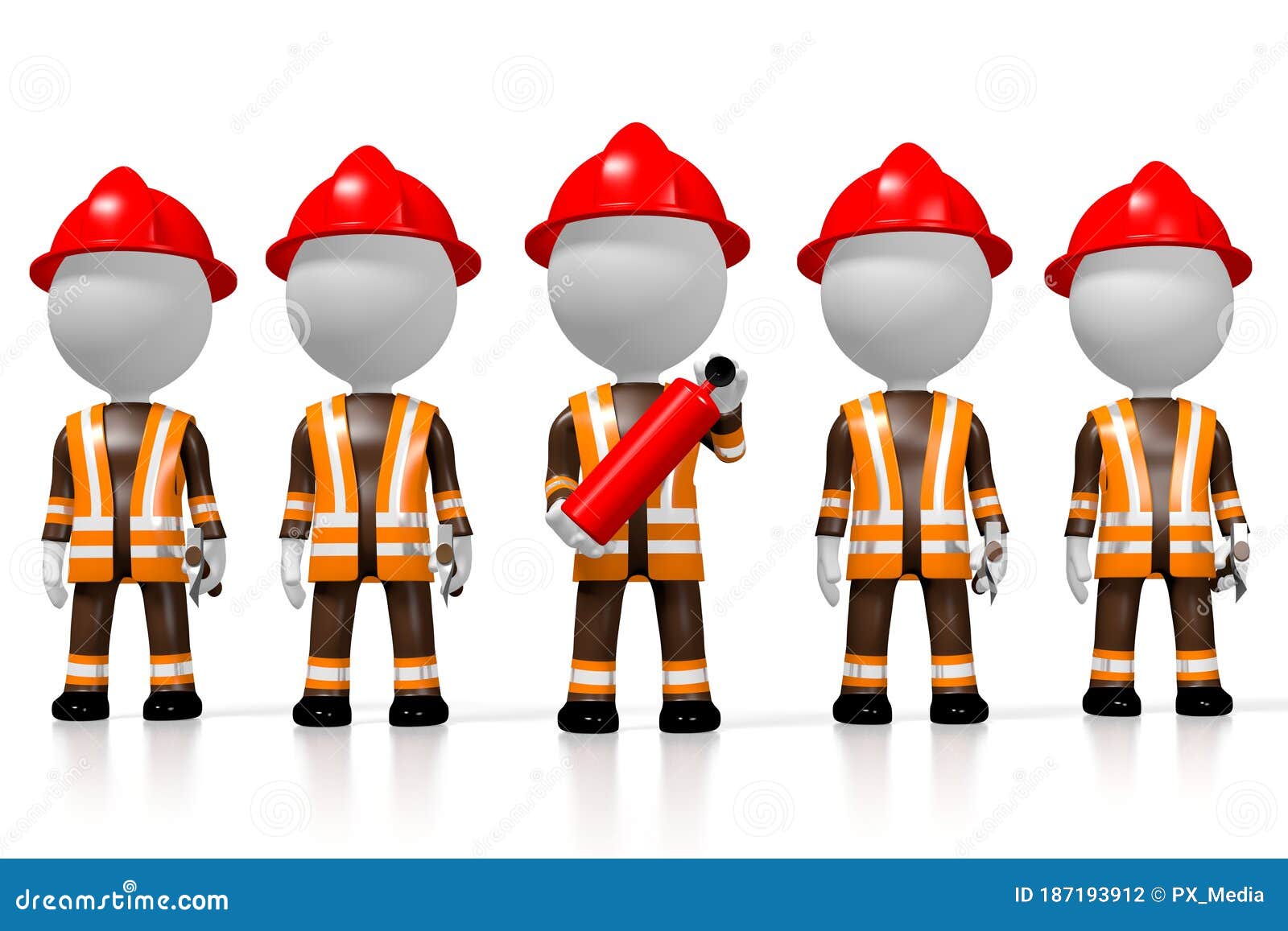 3D Fireman Brigade, White Background Stock Illustration - Illustration ...