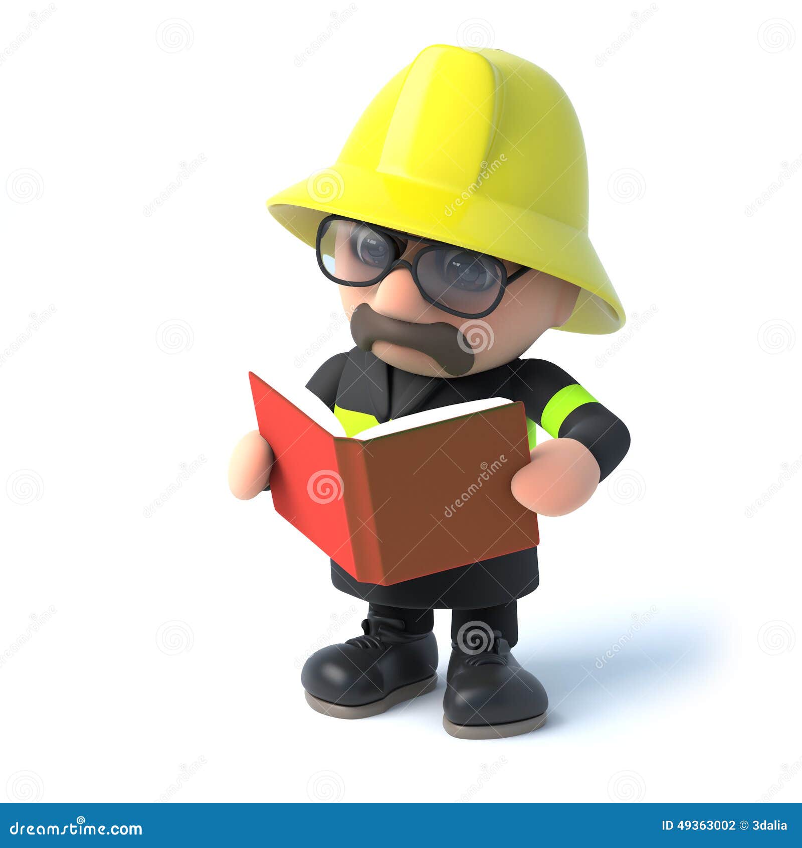 3d Fireman reading a book stock illustration. Illustration of ...