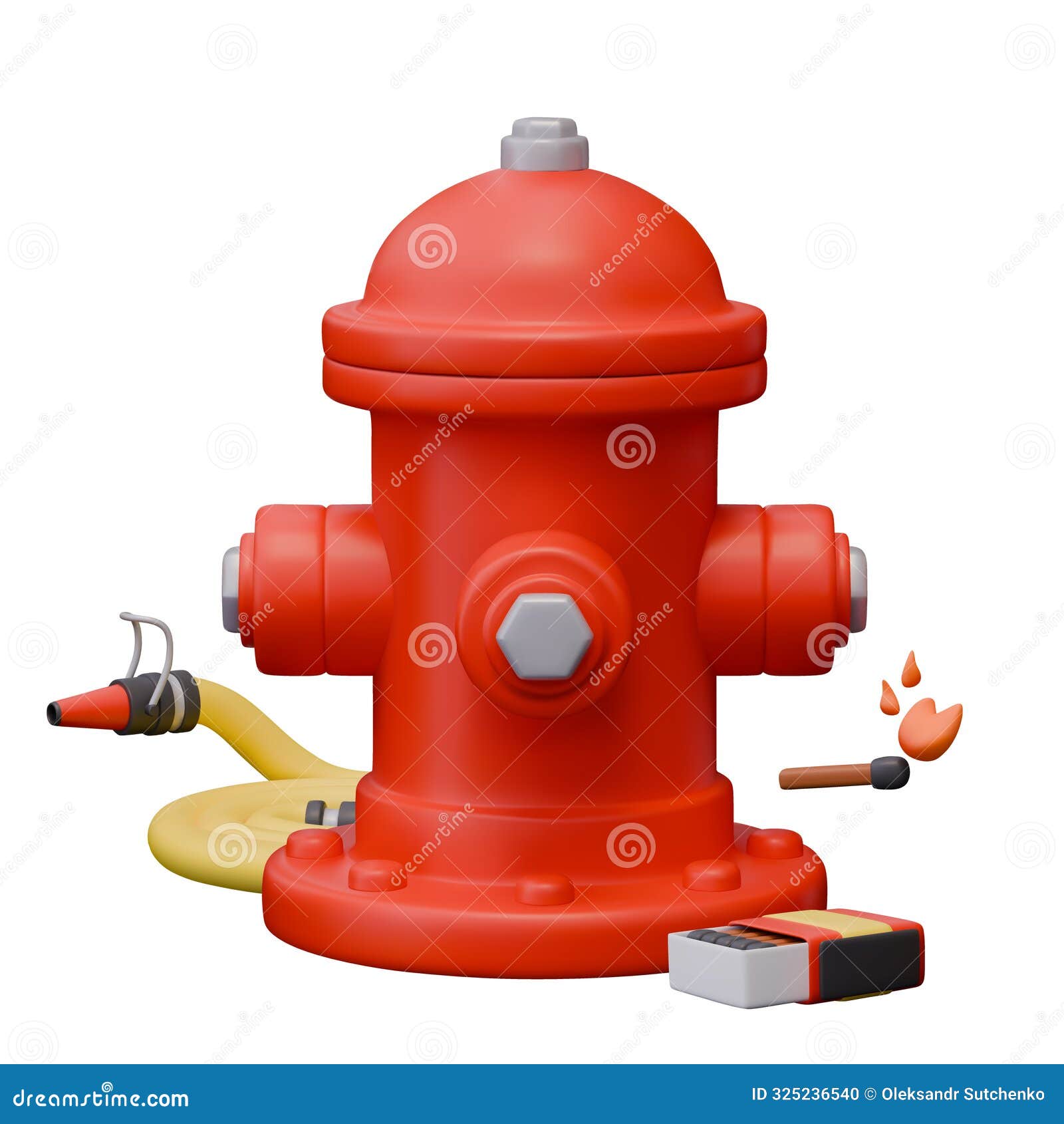 3D Fireplug, Hose, Matchbox, Lit Match. Vector Composition for Warning ...