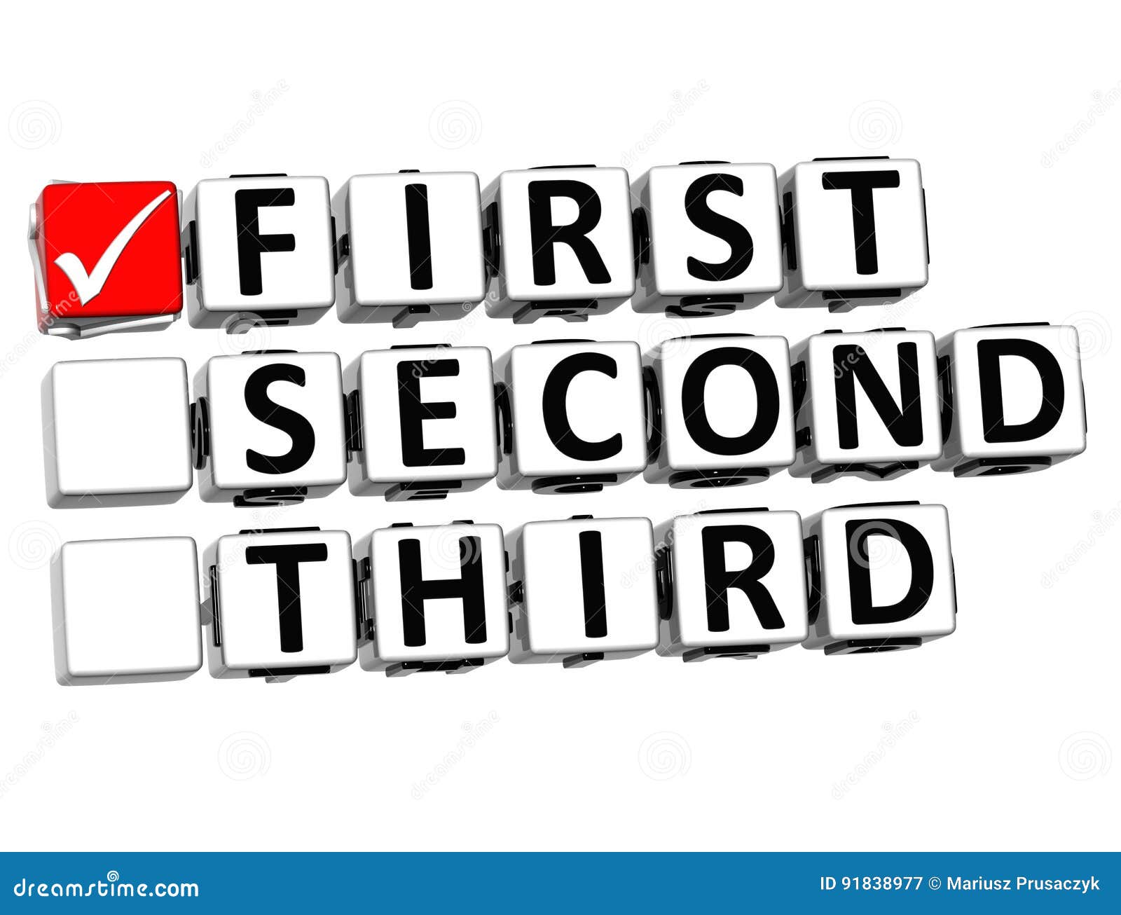 3D First Second Third Button Click Here Block Text Stock Illustration ...