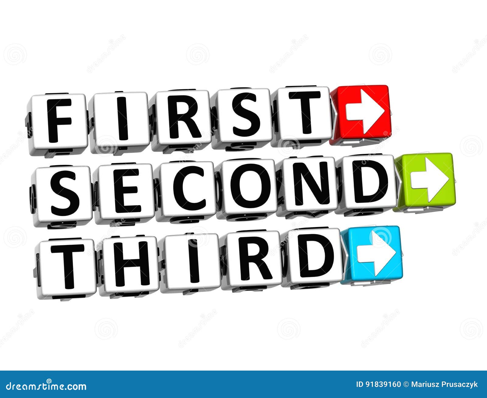 3D First Second Third Button Click Here Block Text Stock Illustration ...