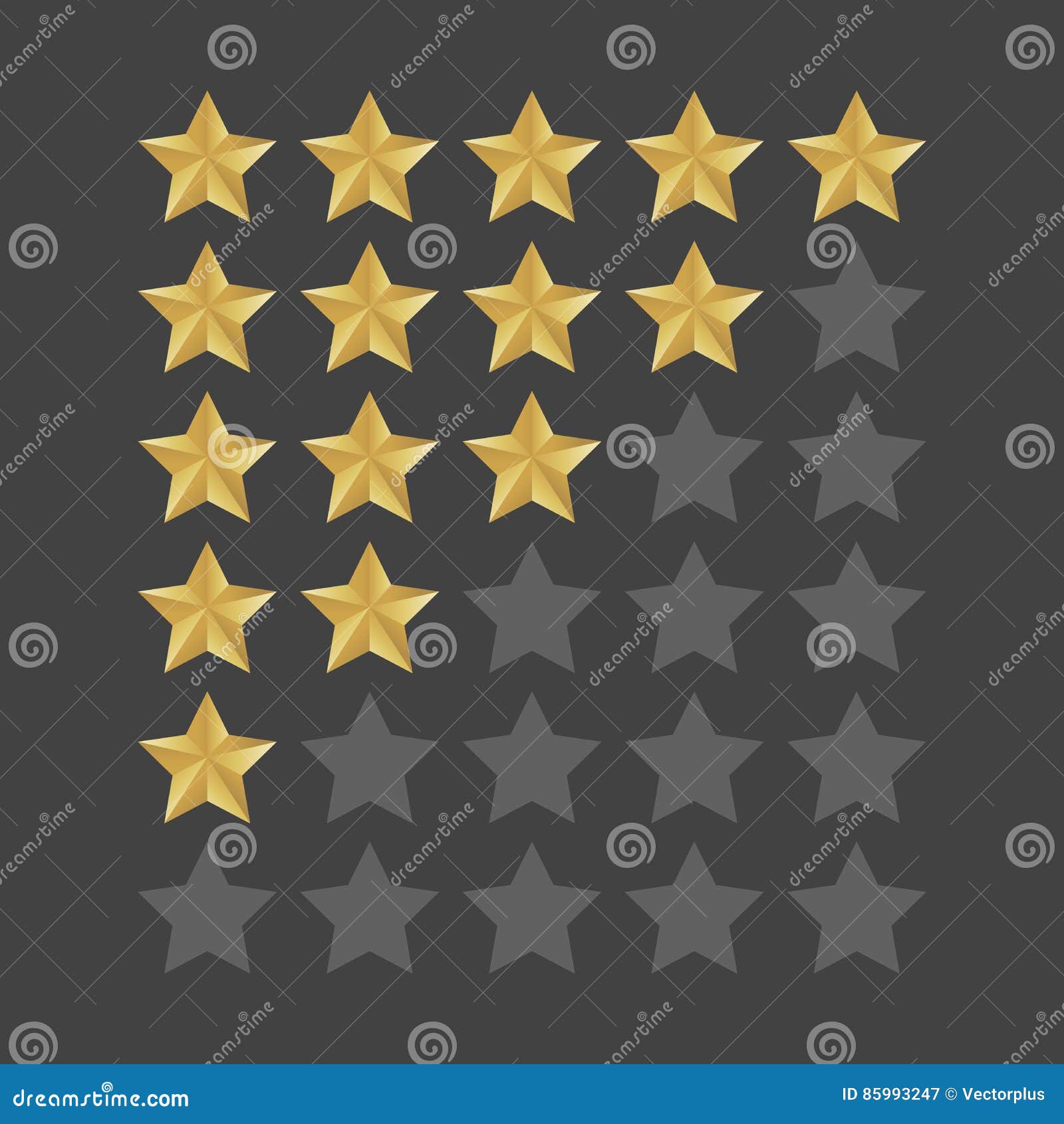 3D Five Stars Rating Icon Set. Quality Rate Status Level for Web or App ...
