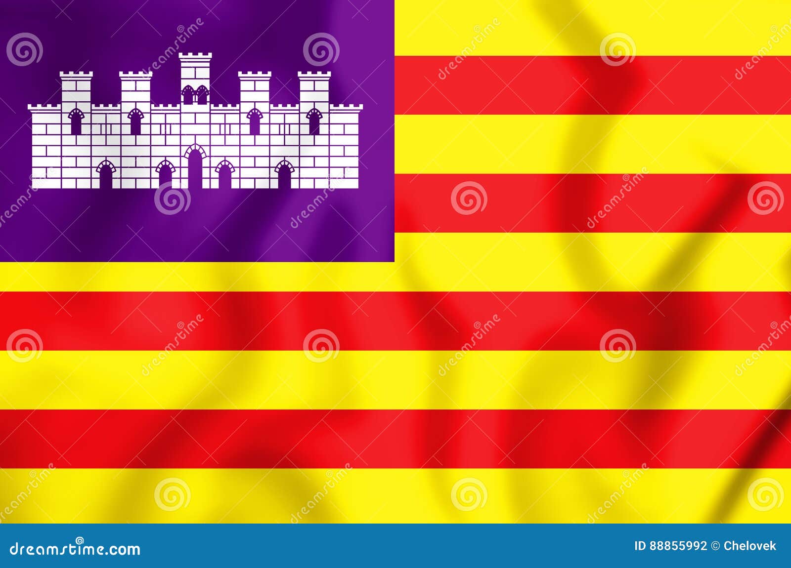 3D Flag of Balearic Islands, Spain. Stock Illustration - Illustration ...