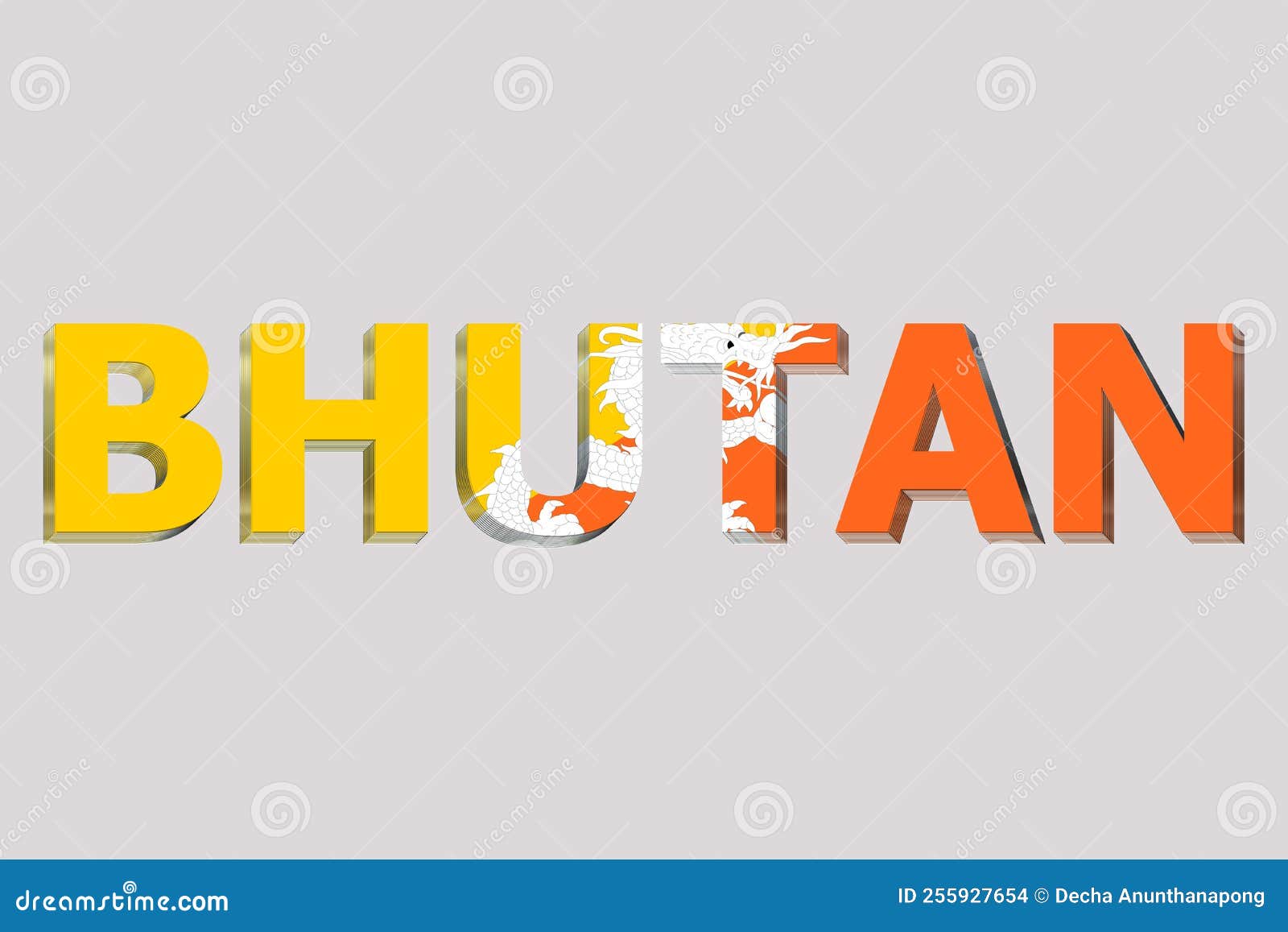 3D Flag of Bhutan on text stock photo. Image of australia - 255927654