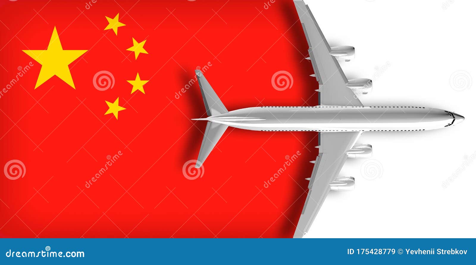 3D Flag of China with an Airplane Flying Over it Stock Illustration ...