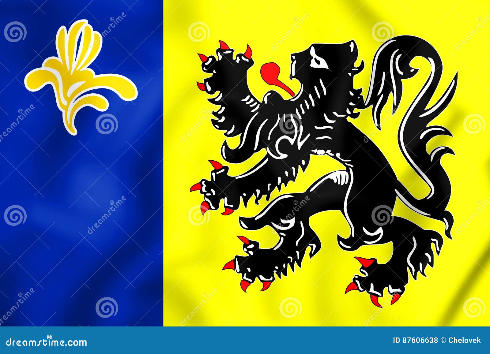 3D Flag of Flemish Community Commission. Stock Illustration ...