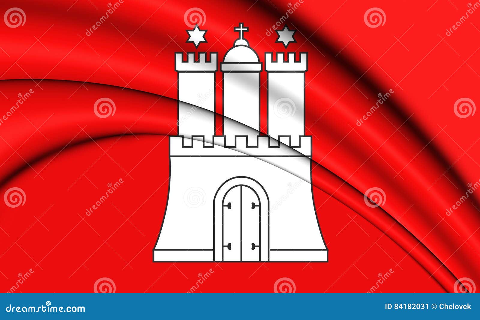 3D Flag of Hamburg, Germany. Stock Illustration - Illustration of wave ...
